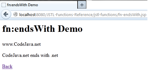 JSTL Function fn:endsWith Example